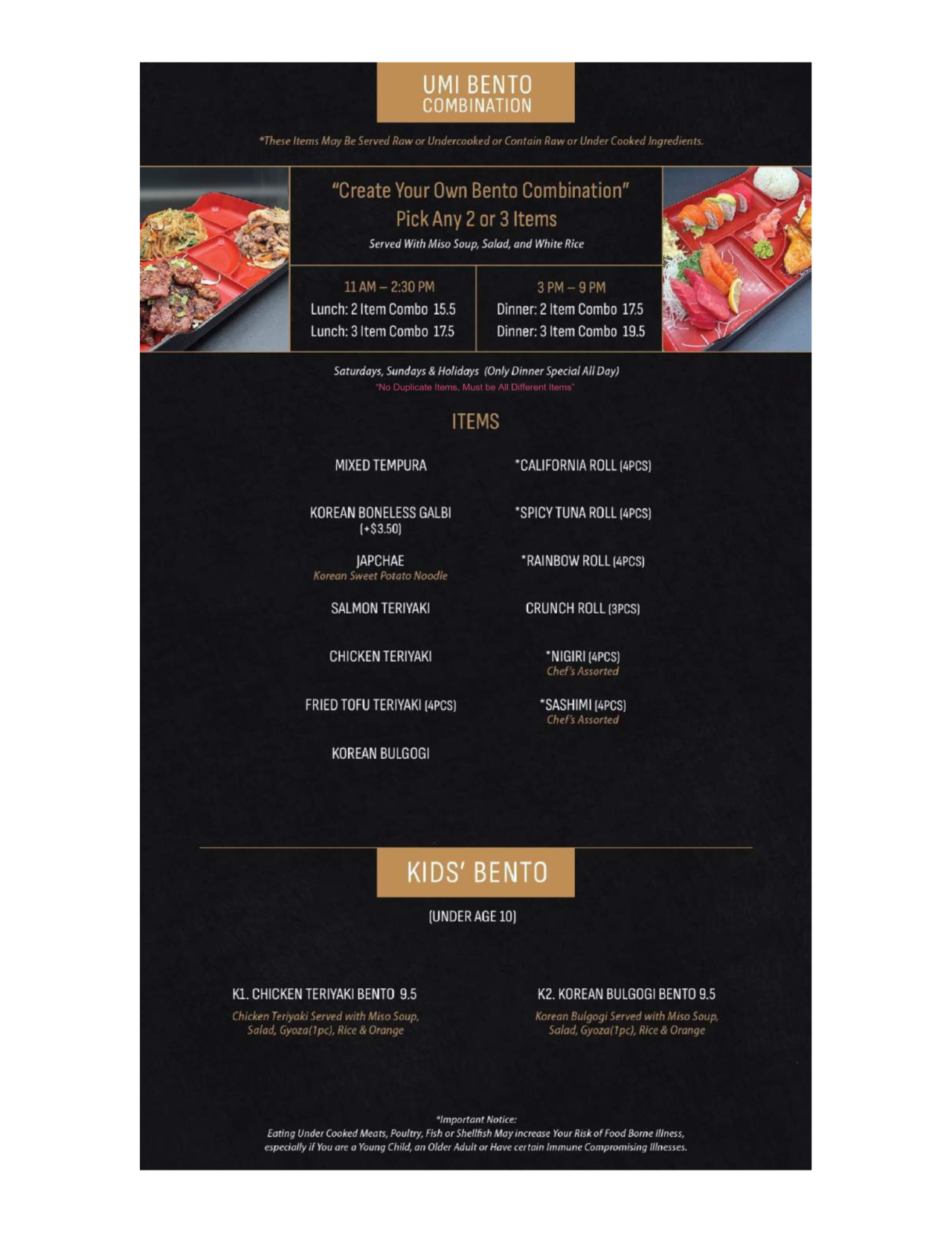 Main Menu - Umi Sushi